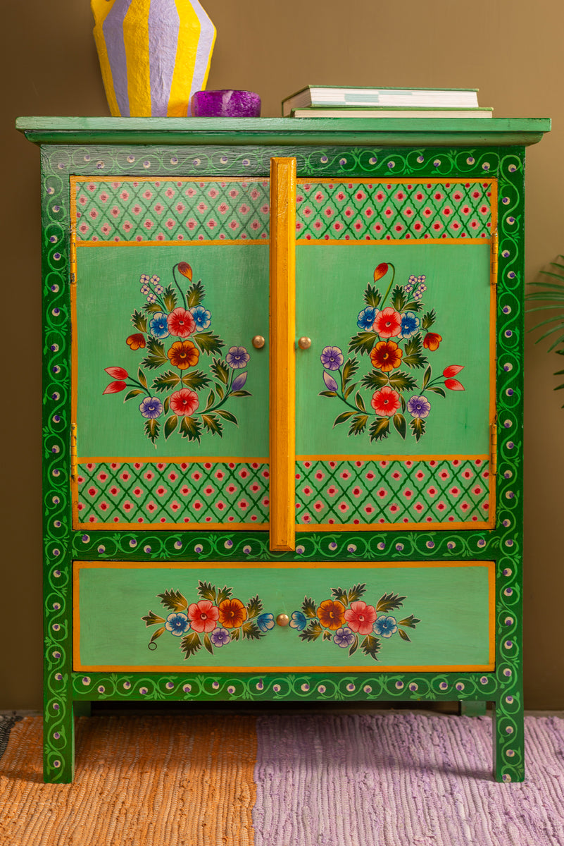 Green Floral Hand Painted Cupboard