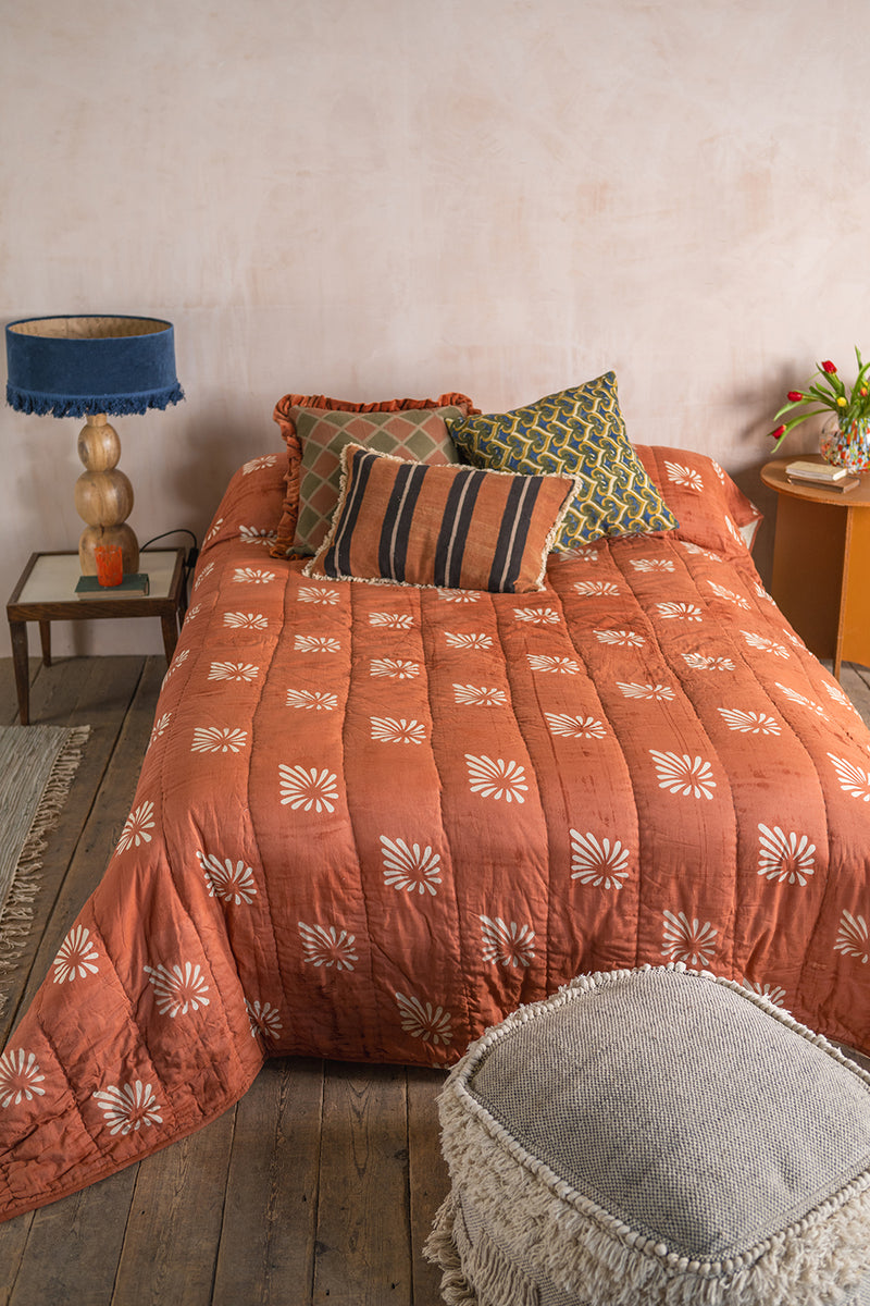 Terracotta Block Print Cotton Quilt (read description) – Ian Snow Ltd