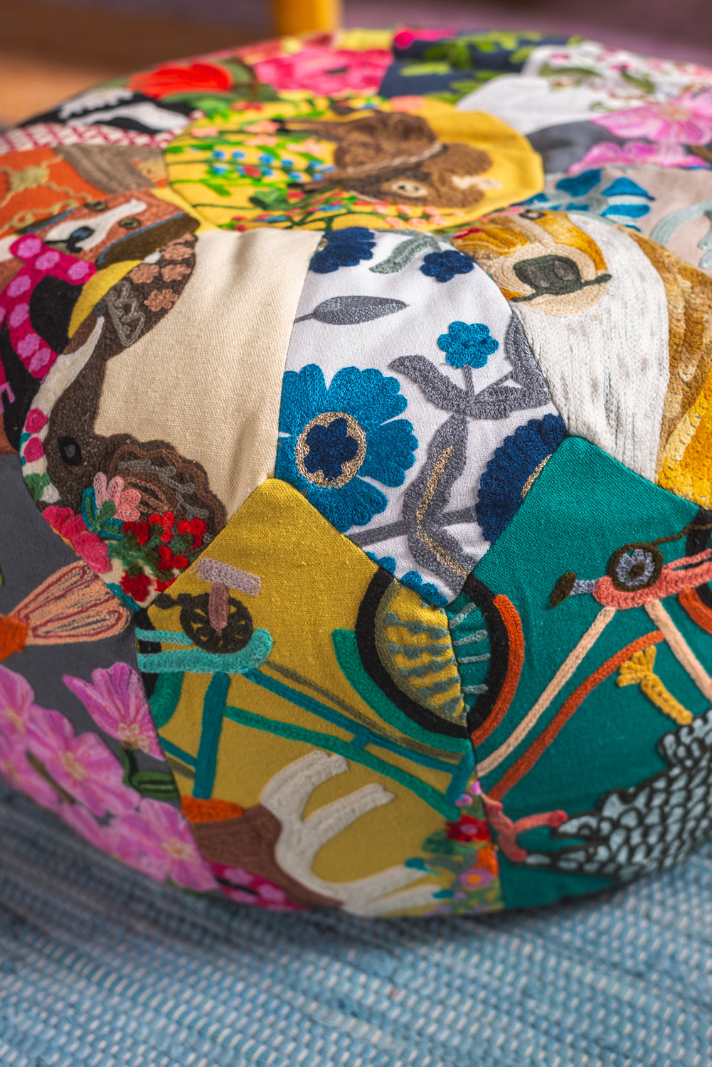 Patchwork Embroidery Pouffe – Ian Snow Ltd