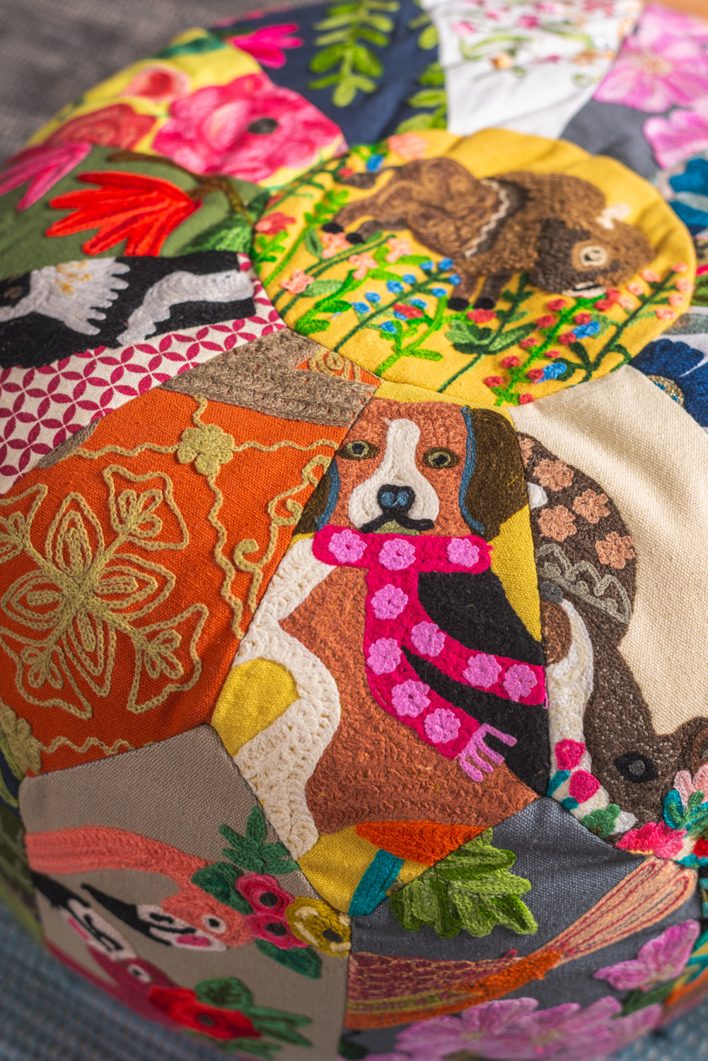Patchwork Embroidery Pouffe – Ian Snow Ltd
