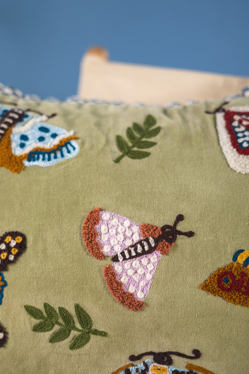 Sage Embroidered Moths Velvet Cushion Cover – Ian Snow Ltd