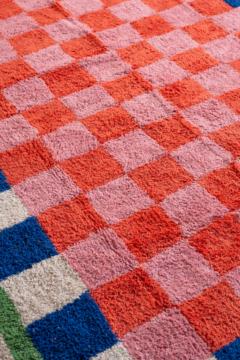 Lizzie Pink & Red Chequered Recycled Cotton Large Rug – Ian Snow Ltd