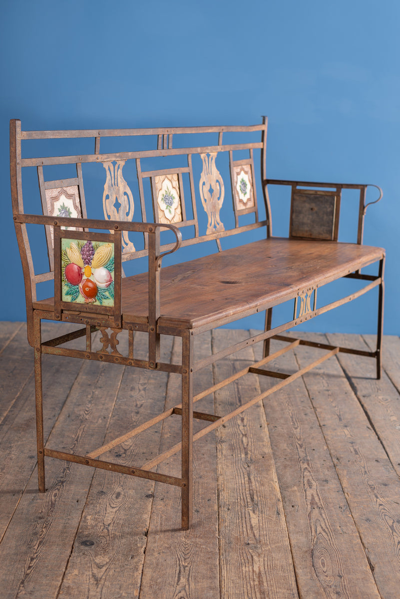 Vintage Iron Bench with Tiles W:143cm D:45cm H:85cm – Ian Snow Ltd