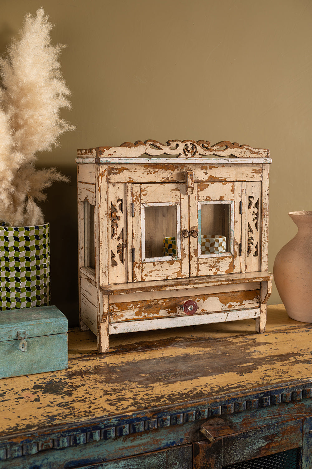 Small Ornate Vintage Cabinet W 47cm D 25cm H 51cm Ian Snow Ltd