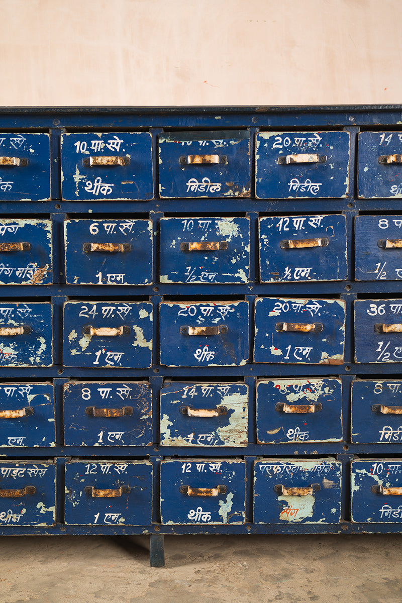 Dark Blue Vintage Drawer Unit W:217cm D:36cm H:86cm – Ian Snow Ltd