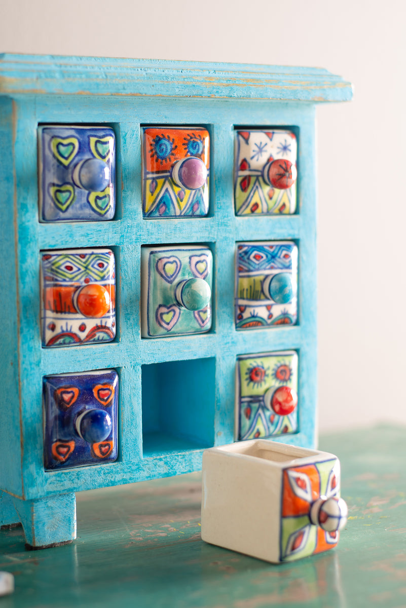 Ceramic Mini Chest Made With Hand Painted Wood (9 Drawer) – Ian Snow Ltd