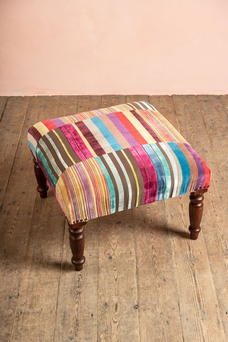 Striped Velvet Footstool - Great Old School Design – Ian Snow Ltd